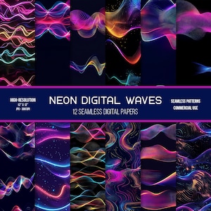 Neon Digital Waves Seamless Digital Paper | Commercial Use | High ...