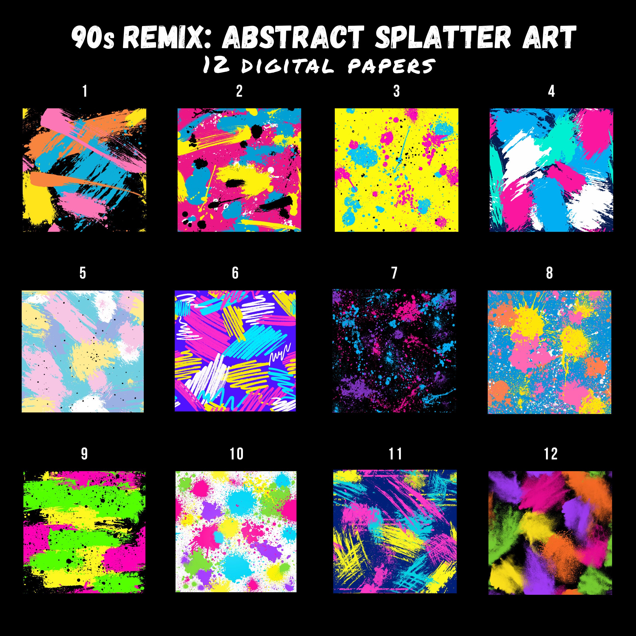 90s Remix: Abstract Splatter Art Seamless Digital Paper Commercial Use ...