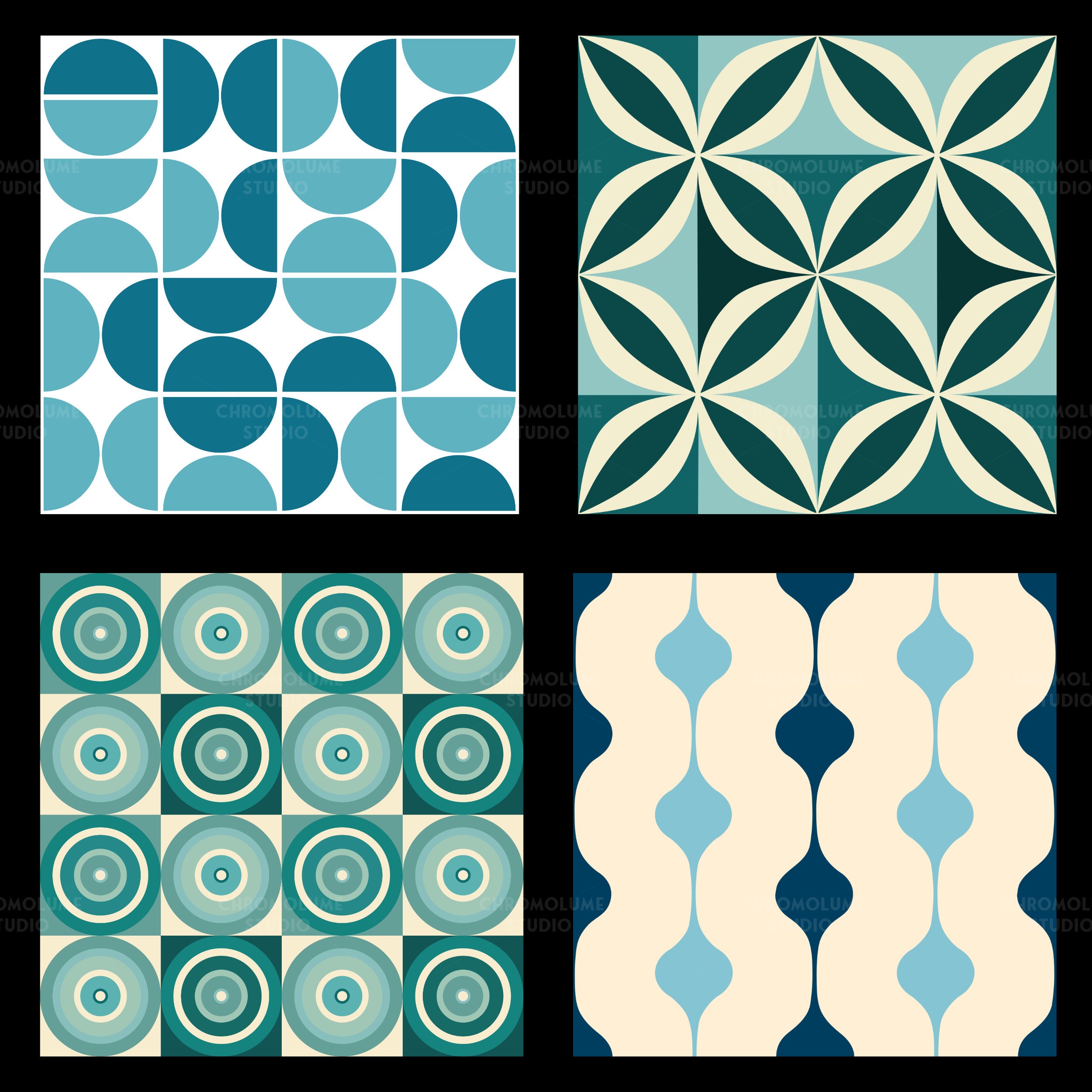 Retro Geometric Digital Paper: Seamless 60s 70s Vintage Patterns ...