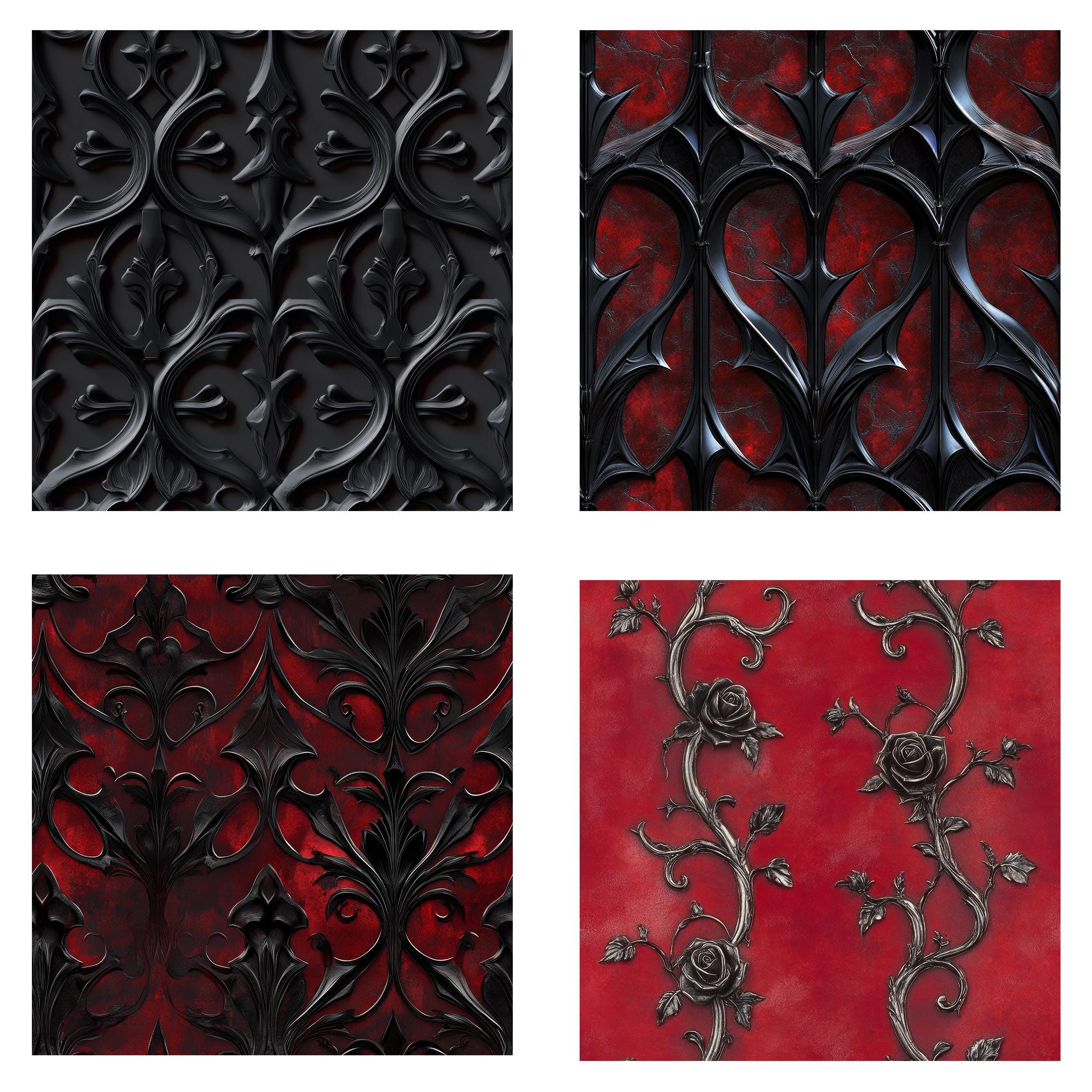 Embossed Gothic Digital Paper: Red and Black Seamless Patterns (digital ...