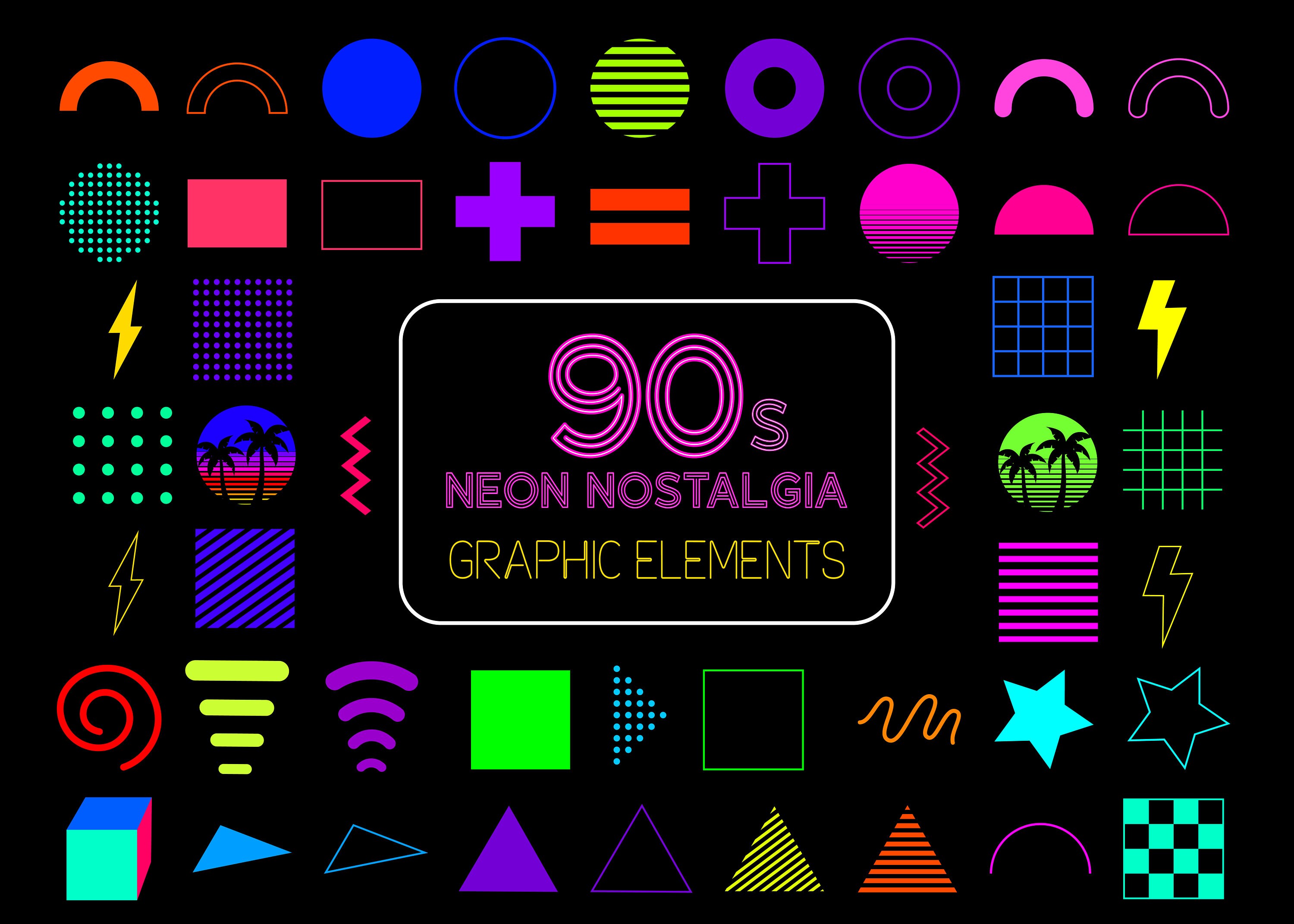 90s Neon Nostalgia Graphic Elements Vector Clip Art PNG SVG Memphis ...