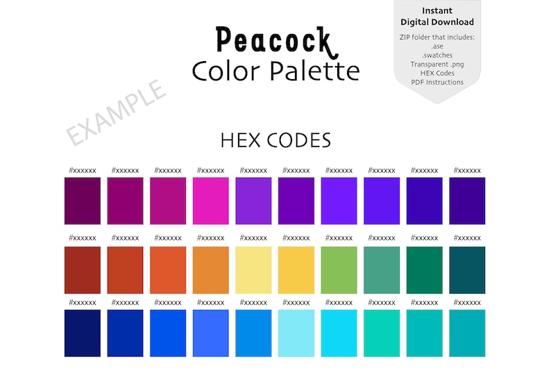 Peacock Digital Color Palette: 30 Bold and Vibrant Hues for Procreate ...