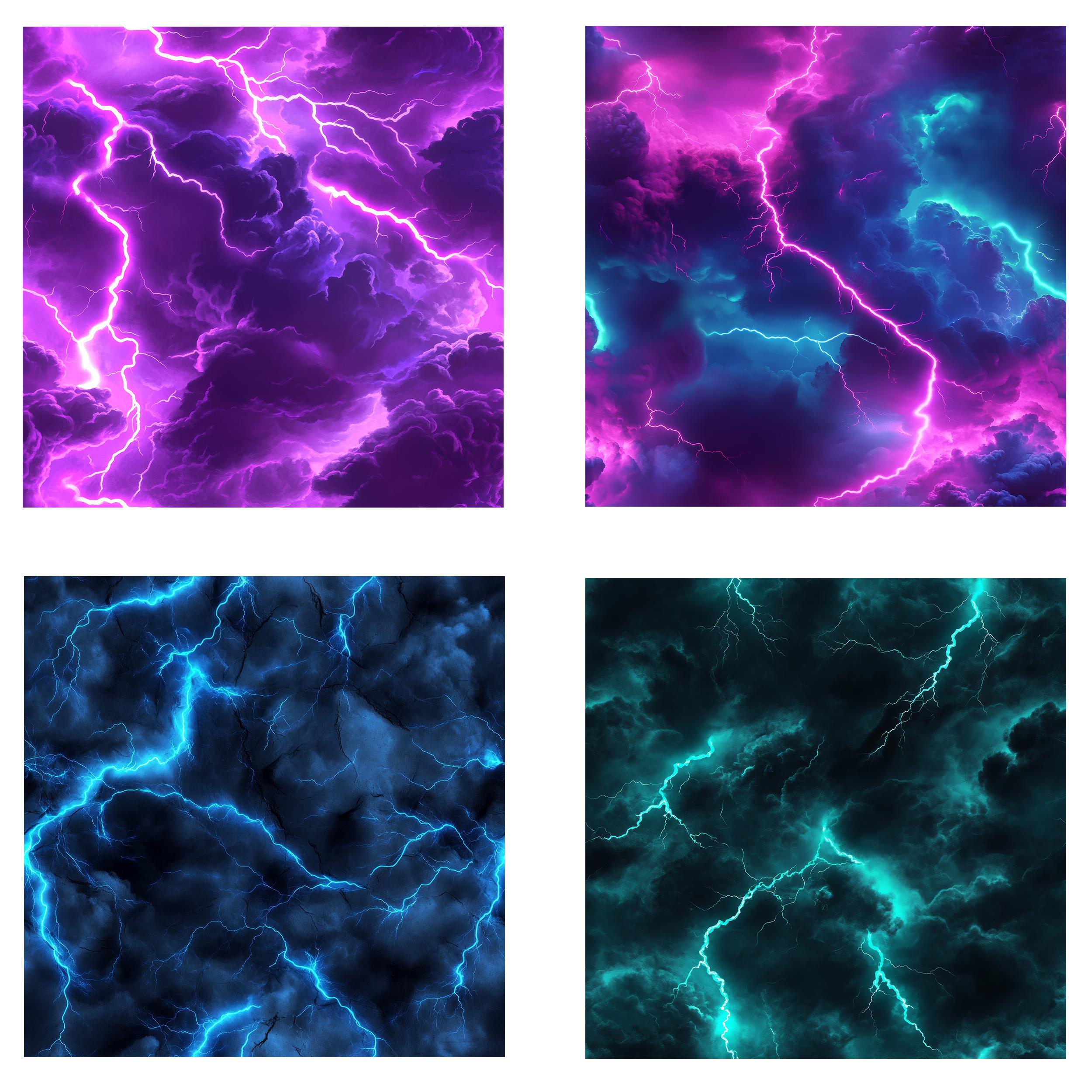 Lightning Digital Paper: Seamless Bright Colors, Night Sky (digital ...