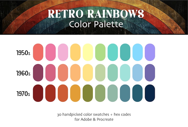 Retro Rainbows Procreate And Adobe Digital Color Palette Instant Download