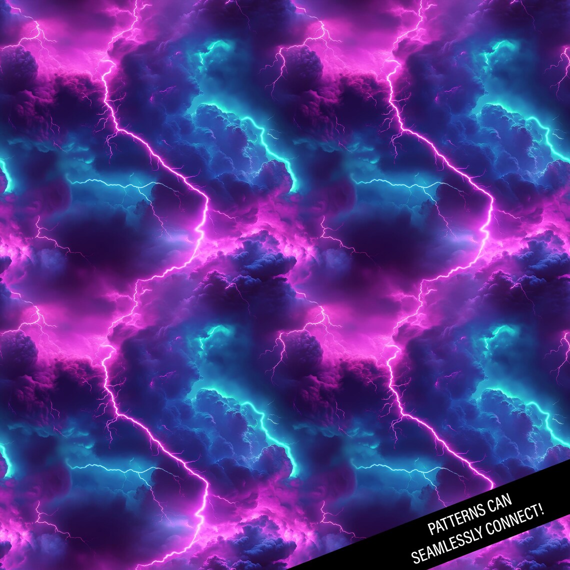 Lightning Digital Paper: Seamless Bright Colors, Night Sky (digital ...