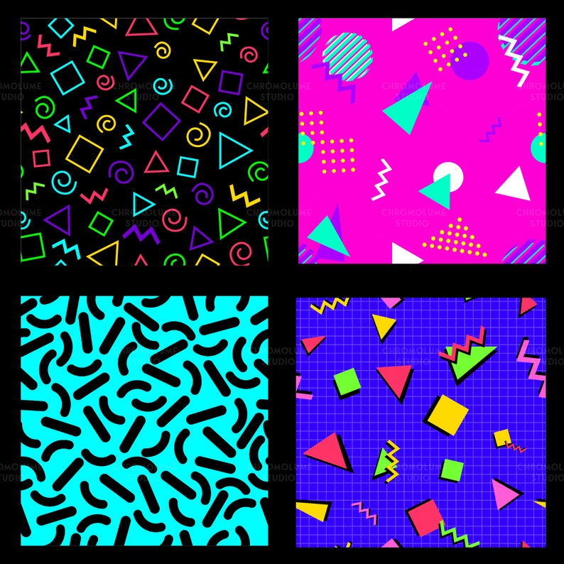 90s Neon Shapes Seamless Digital Paper | Commercial Use | High ...