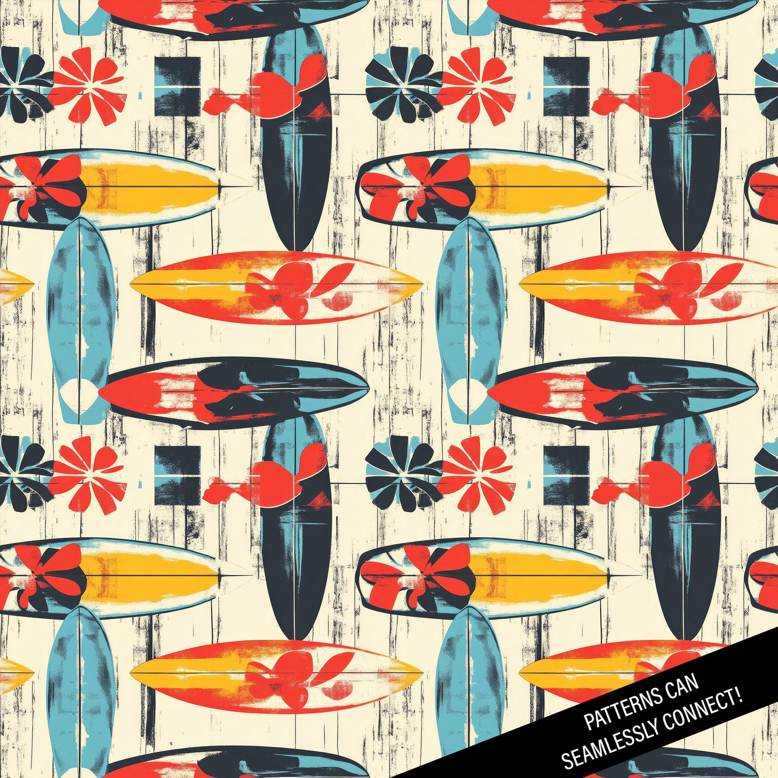 Retro Surfing Digital Paper: Vintage 60s 70s Seamless Patterns (digital ...