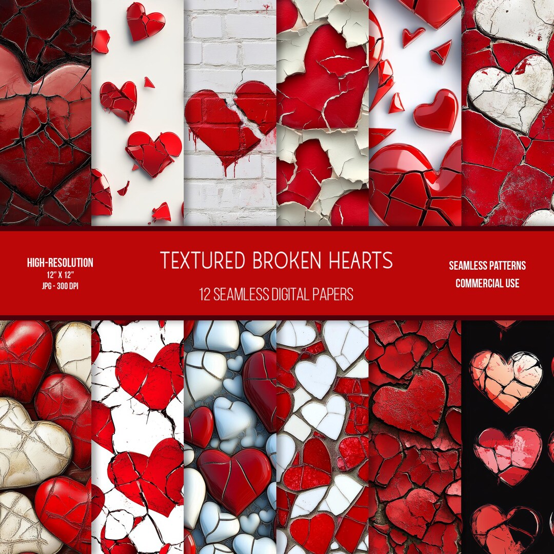 Textured Broken Hearts Seamless Digital Paper | Commercial Use | High ...