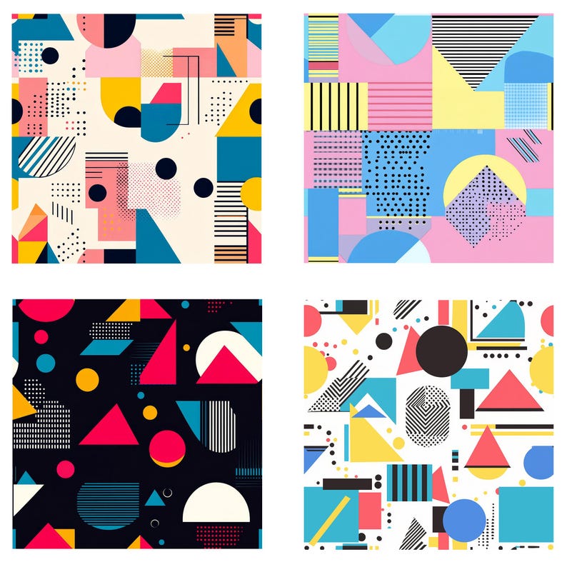 Memphis Style Digital Paper: Seamless 80s 90s Retro Geometric Patterns ...