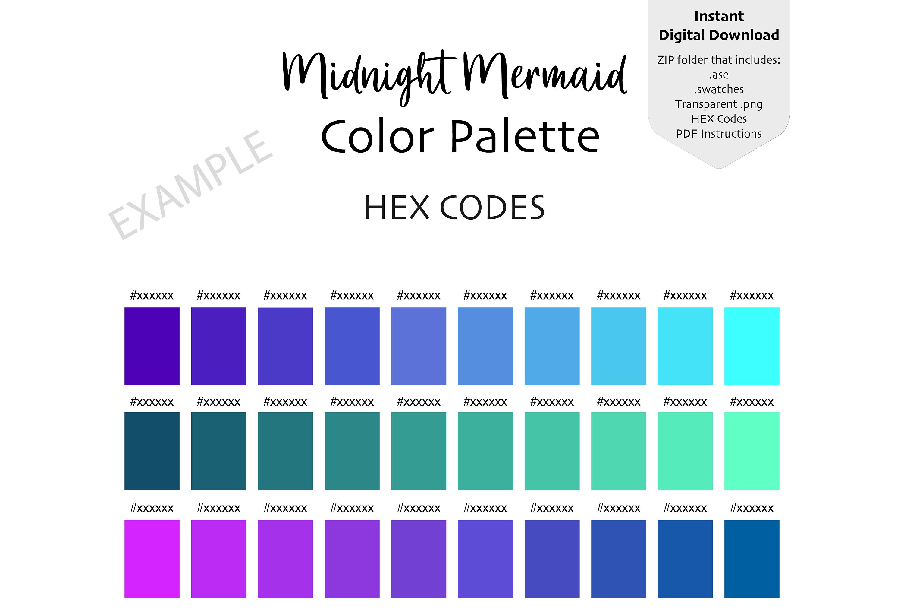 Midnight Mermaid Procreate & Adobe Digital Color Palette | Instant ...