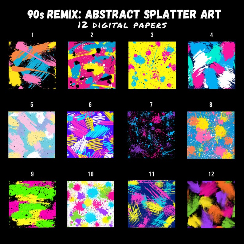 90s Remix: Abstract Splatter Art Seamless Digital Paper | Commercial ...