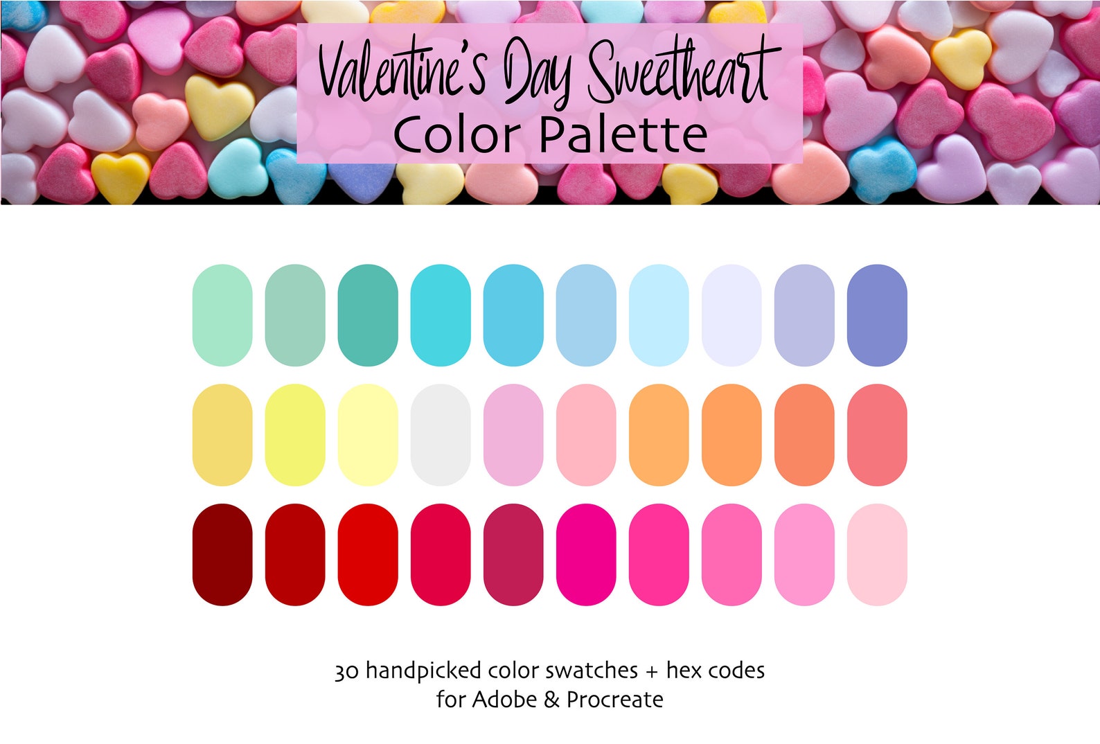 Valentine's Day Sweetheart Procreate & Adobe Digital Color Palette ...
