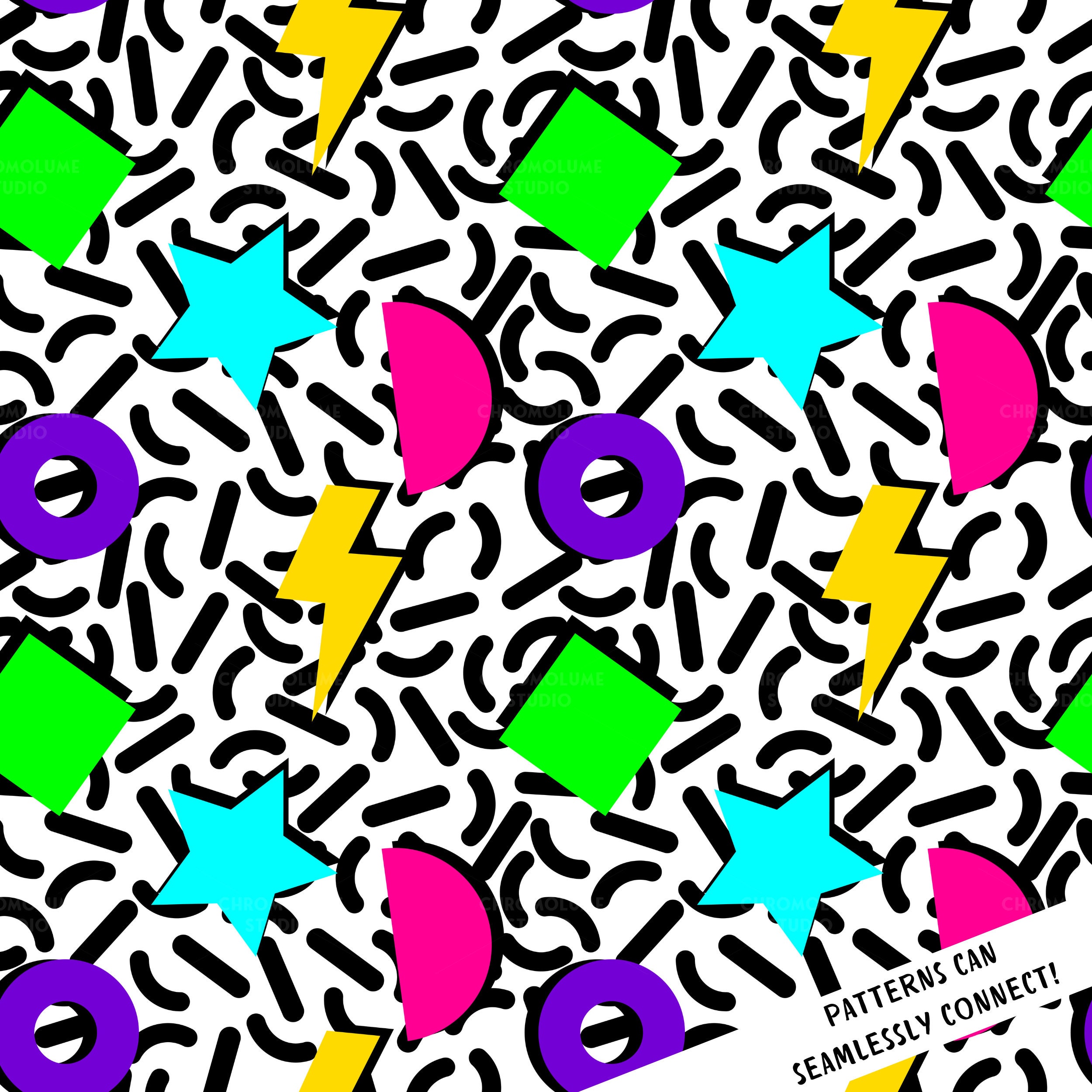 90s Neon Shapes Seamless Digital Paper | Commercial Use | High ...