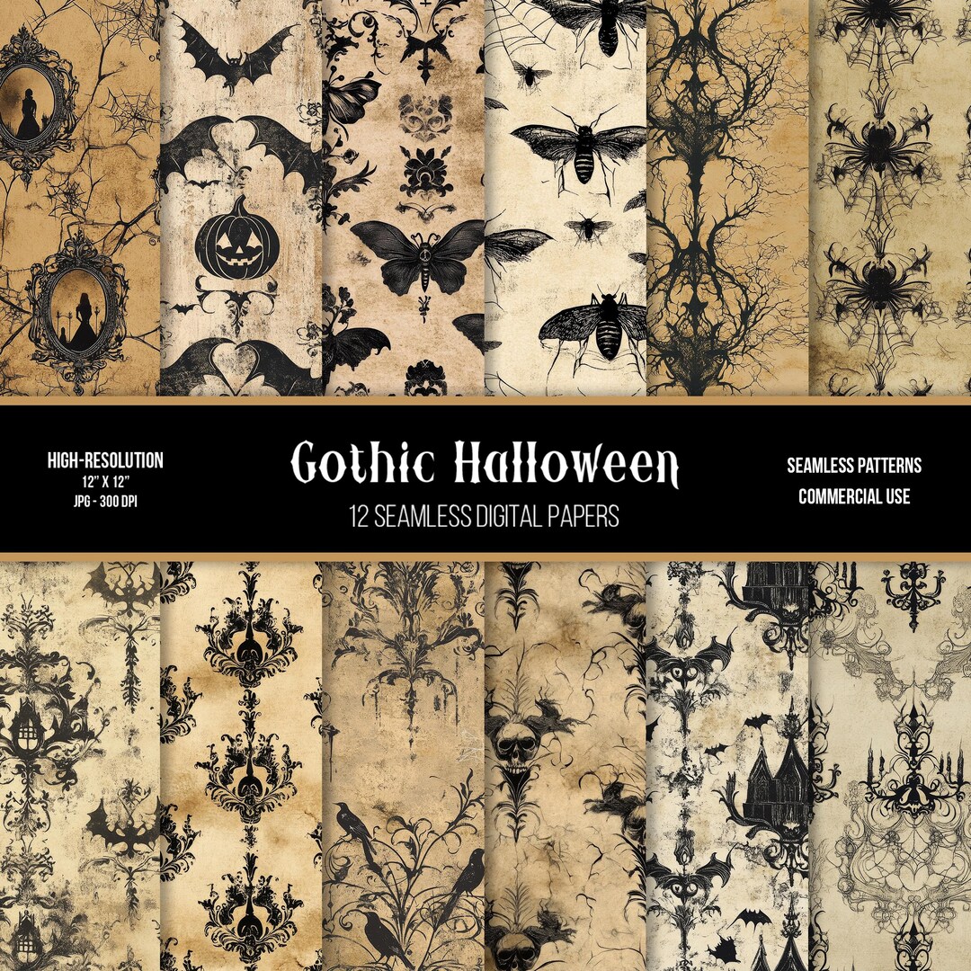 Gothic Halloween Seamless Digital Paper | Commercial Use | JPG | Bats ...