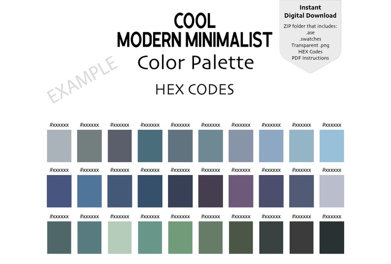 Cool Modern Minimalist Procreate & Adobe Digital Color Palette Instant ...