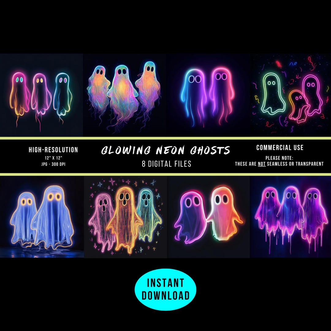 Neon Ghosts Digital Art: Printable Halloween Pop Art Graphics (instant ...