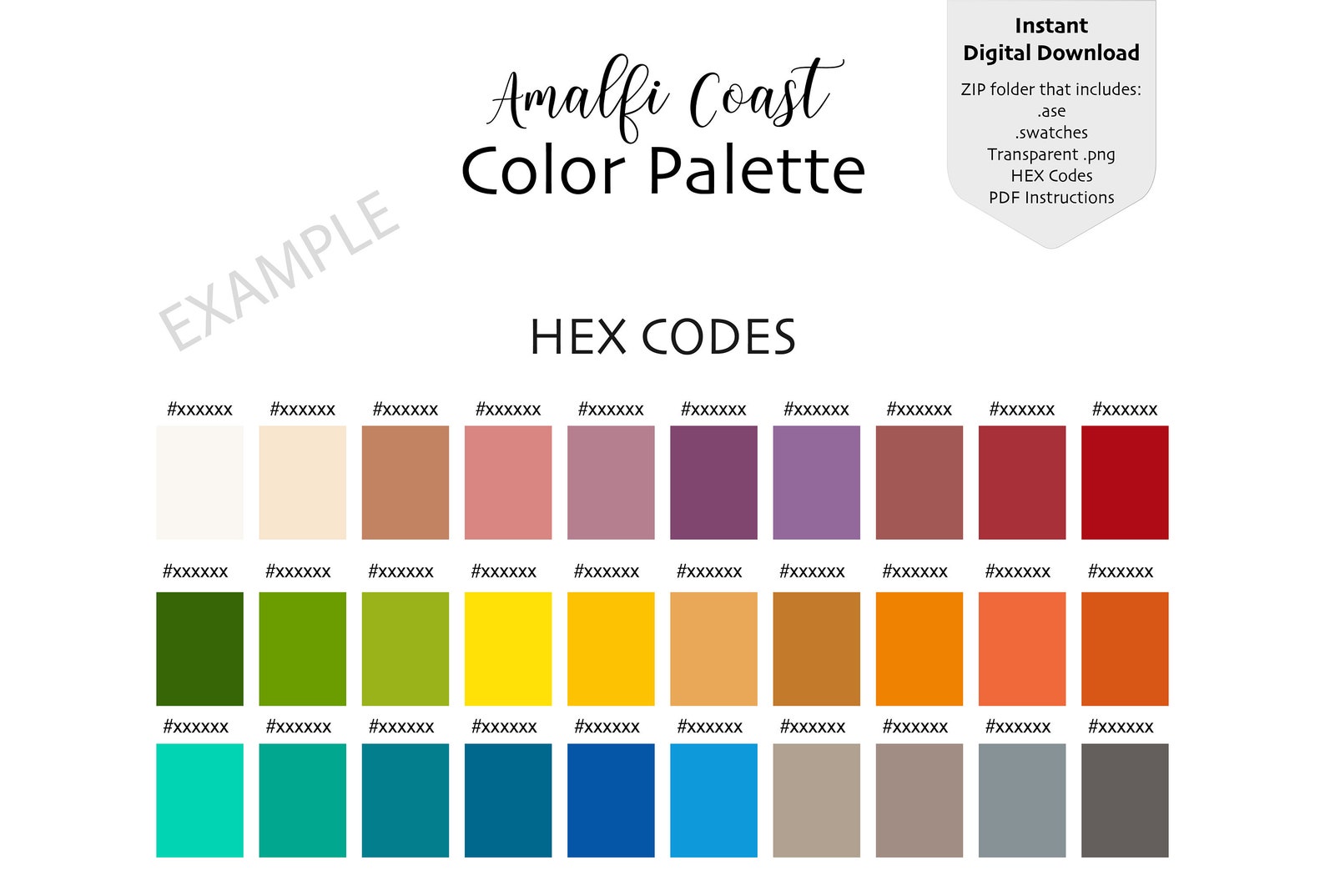 Amalfi Coast Inspired Procreate & Adobe Digital Color Palette | Instant ...