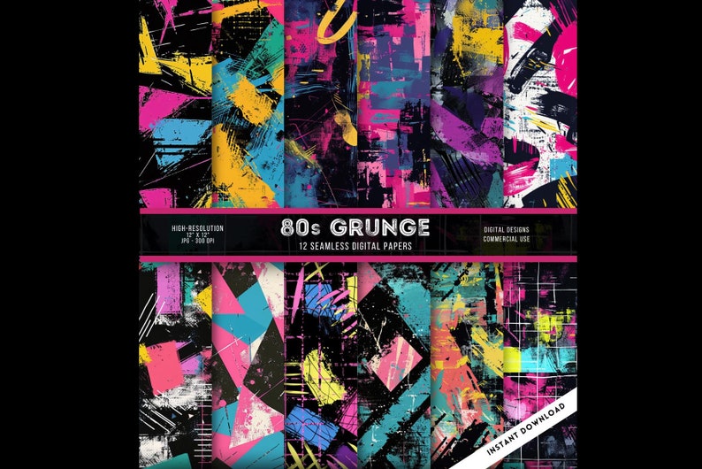 80s Grunge Seamless Digital Paper | Commercial Use | High-resolution ...