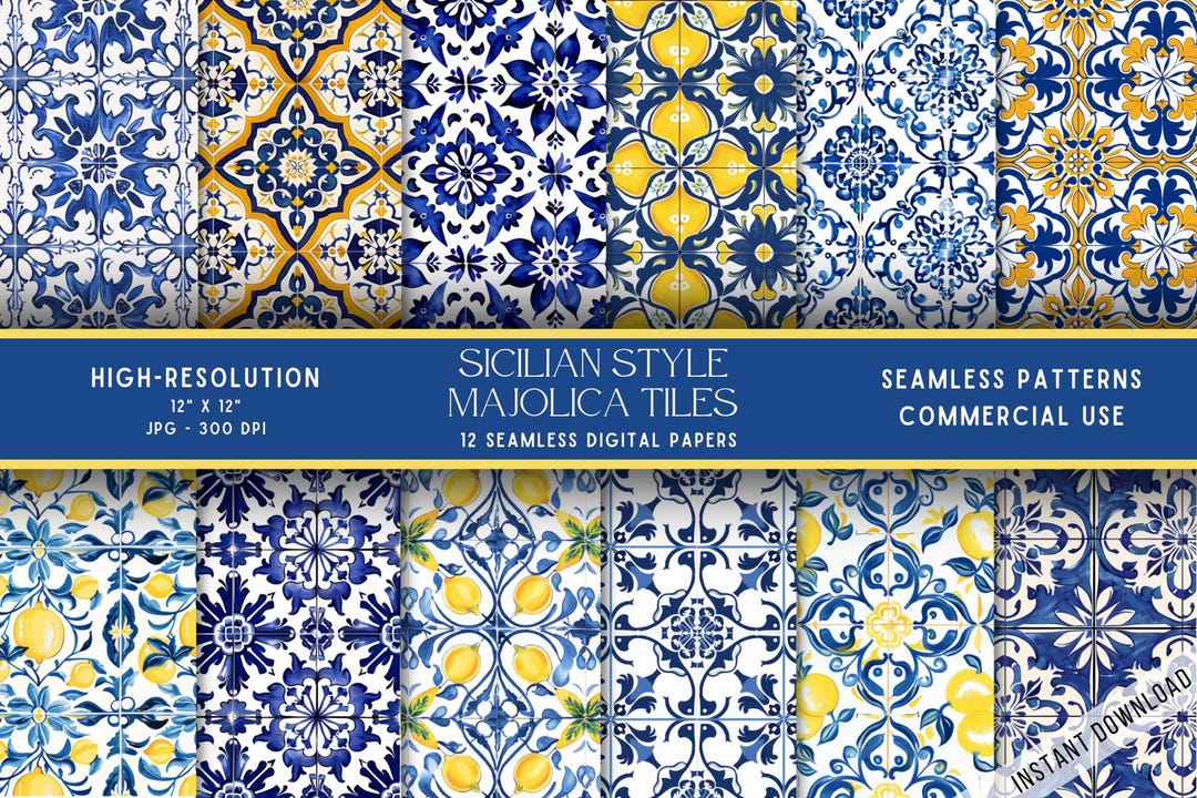 Sicilian Majolica Tile Digital Paper: Seamless Mediterranean Patterns ...