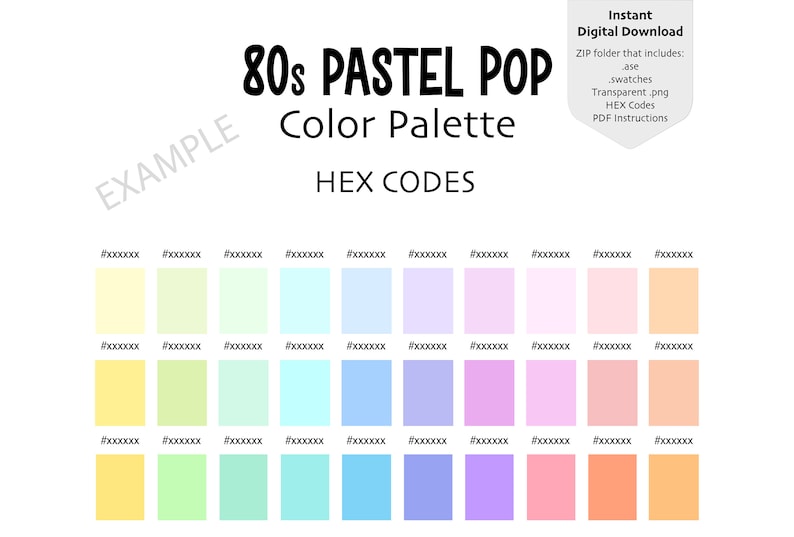 80s Pastel Pop Color Palette: 30 Swatches for Procreate & Adobe ...