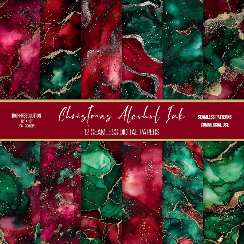 Christmas Alcohol Ink Digital Paper: Sparkly Festive Patterns (digital ...