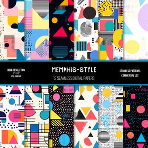 Memphis Style Digital Paper: Seamless 80s 90s Retro Geometric Patterns ...