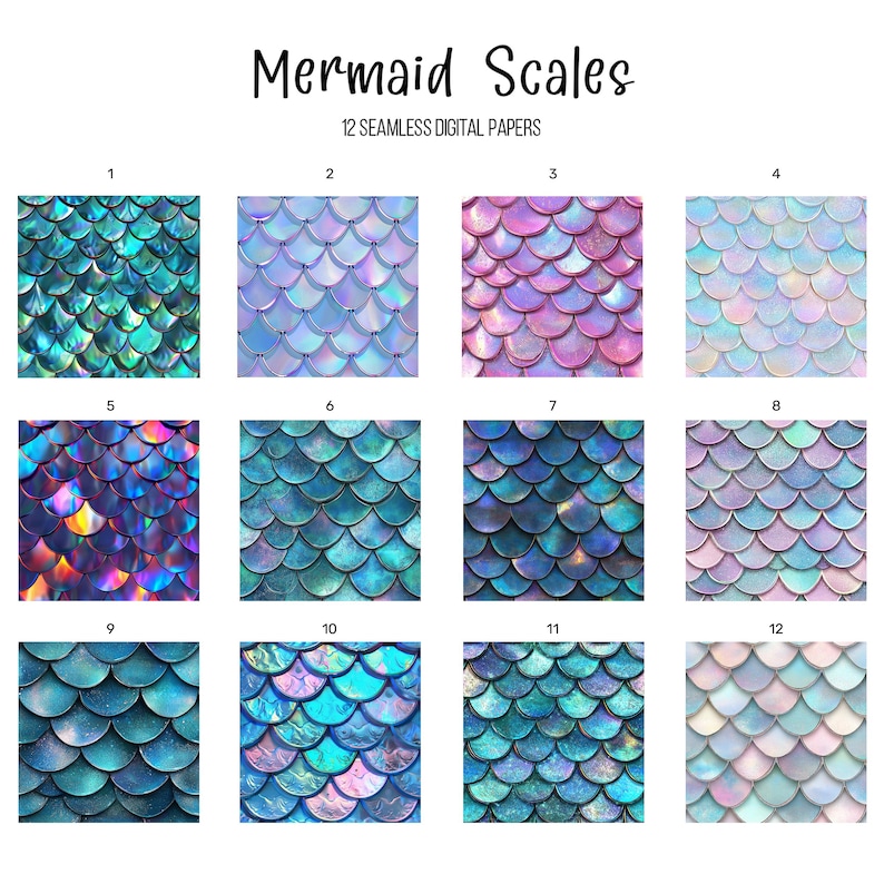 Mermaid Scales Digital Paper: Iridescent Seamless Patterns (digital ...