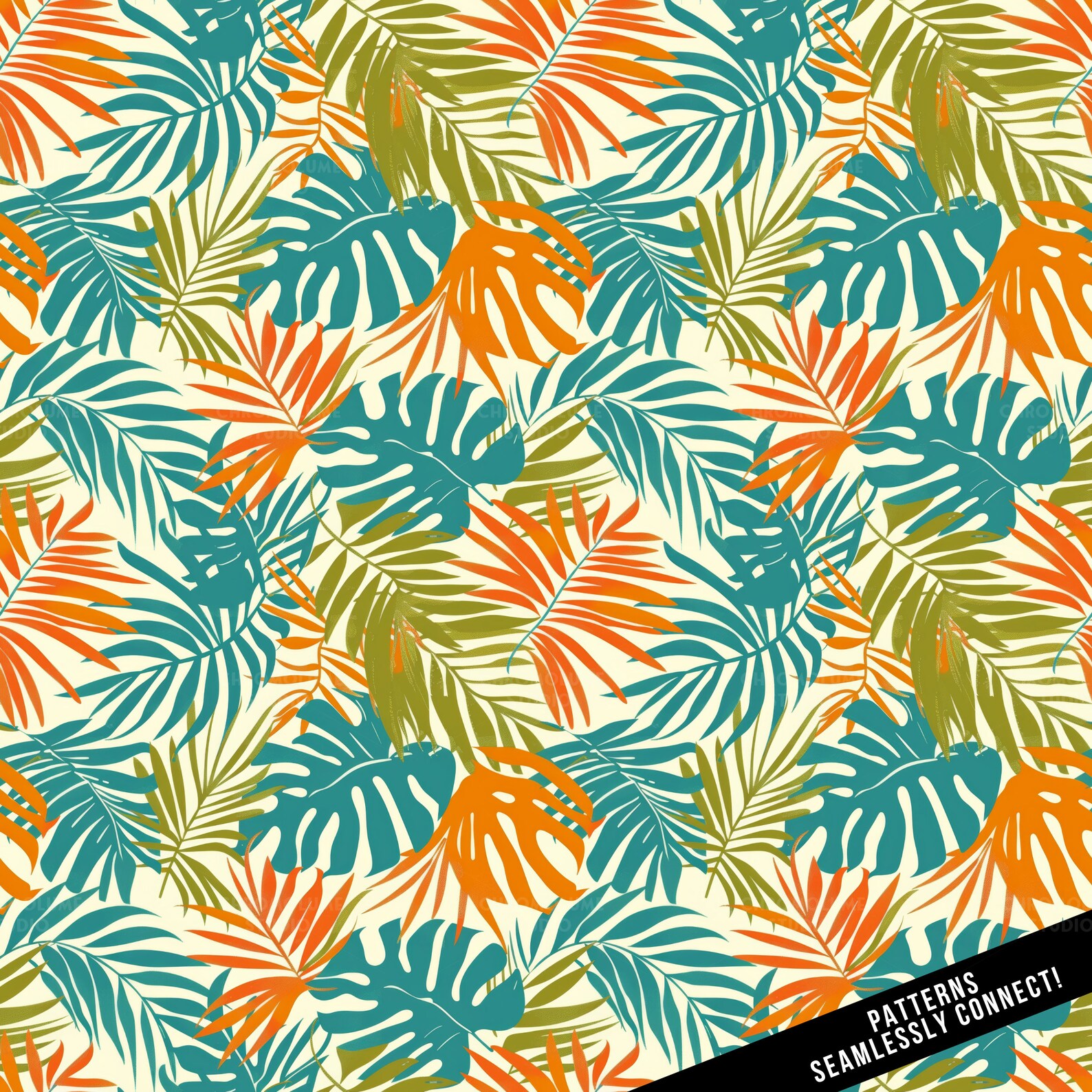 Retro Hawaiian Print Digital Paper: Seamless Tropical Hibiscus, Palm ...