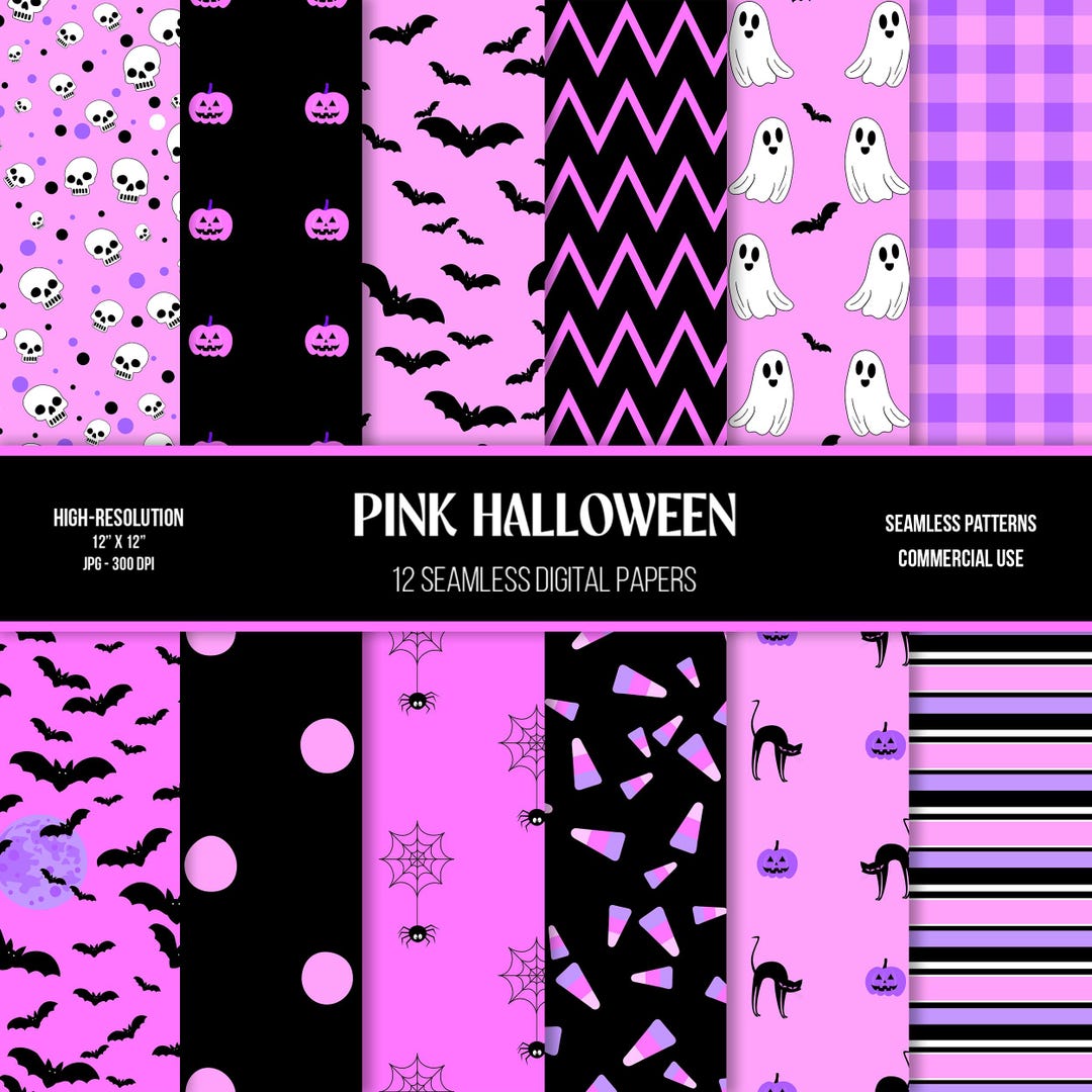 Pink Halloween Seamless Digital Paper | Commercial Use | High ...