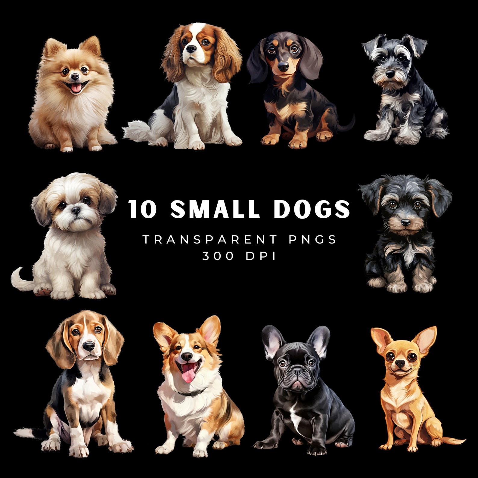 Small Dog Breeds Clip Art: Transparent PNG (digital Download) - Etsy