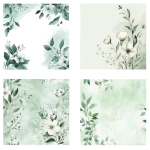 Watercolor Sage Green Floral Digital Paper: 12" JPG (digital Download ...