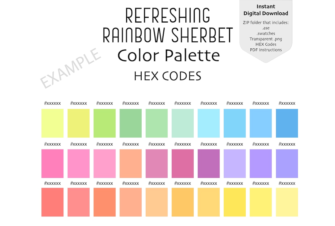 Rainbow Sherbet Digital Color Palette: 30 Pastel Hues for Procreate ...