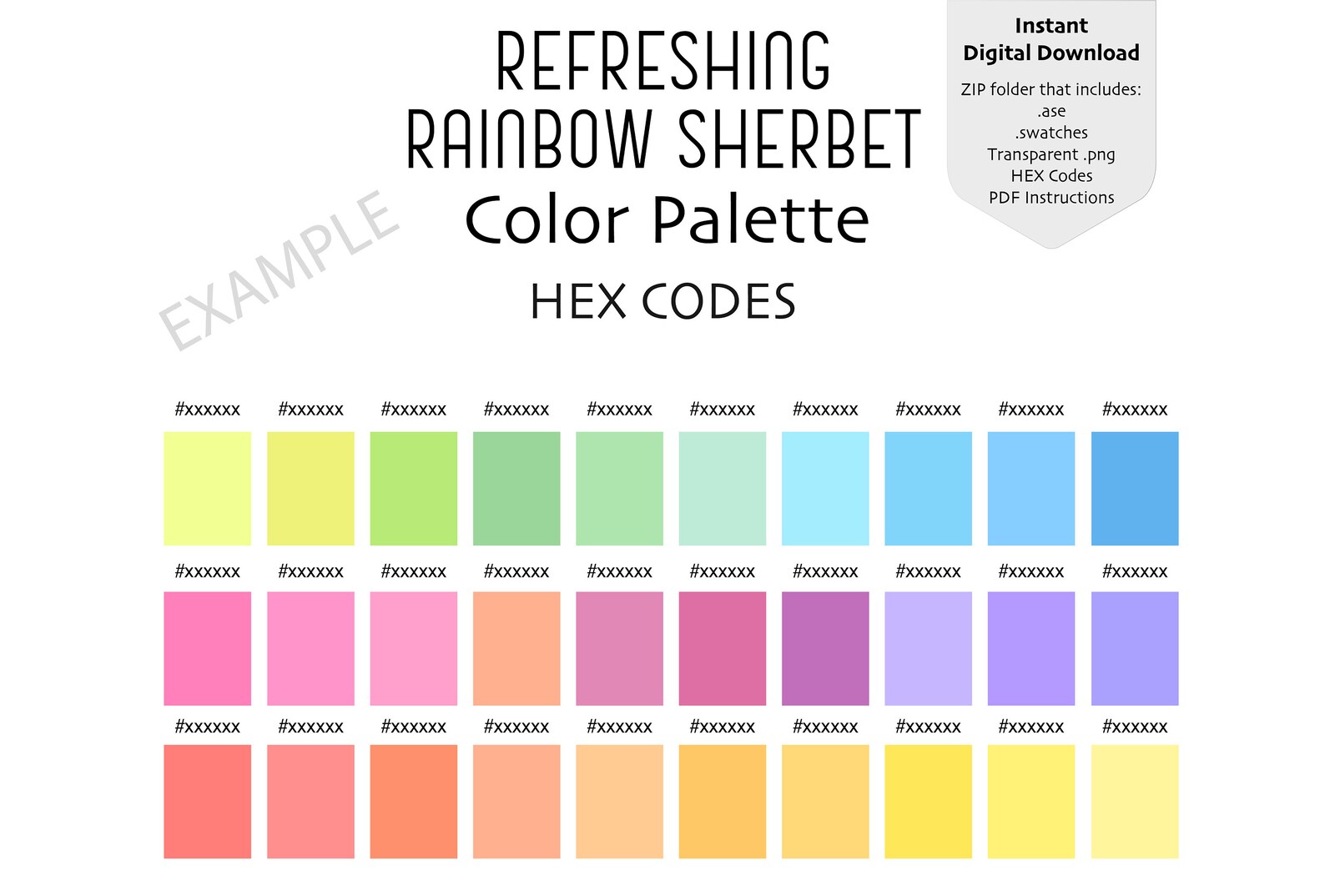 Rainbow Sherbet Digital Color Palette: 30 Pastel Hues for Procreate ...