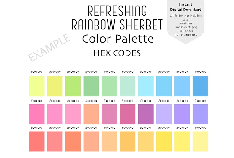 Rainbow Sherbet Digital Color Palette: 30 Pastel Hues for Procreate ...