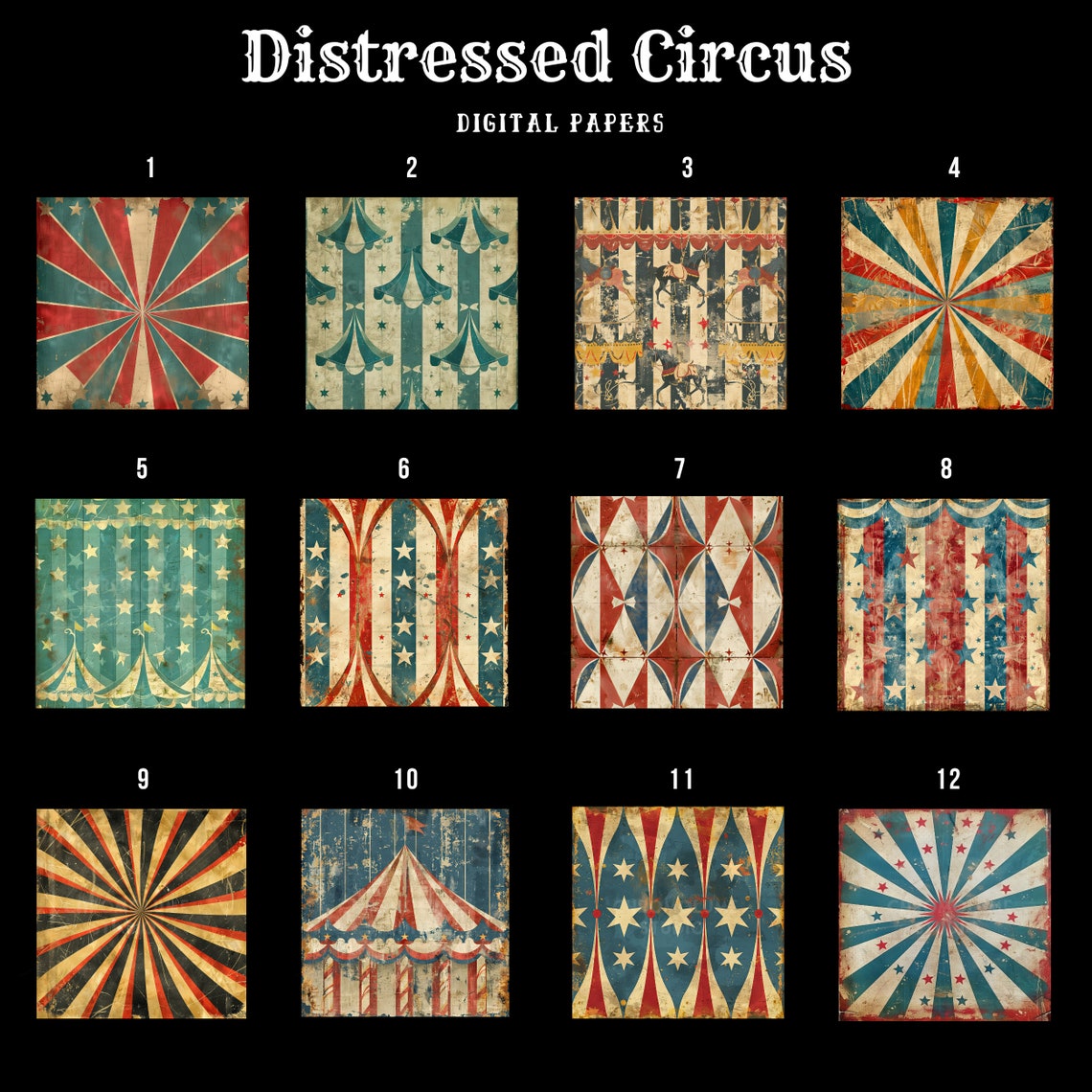 Distressed Vintage Circus Digital Paper | Commercial Use | High ...