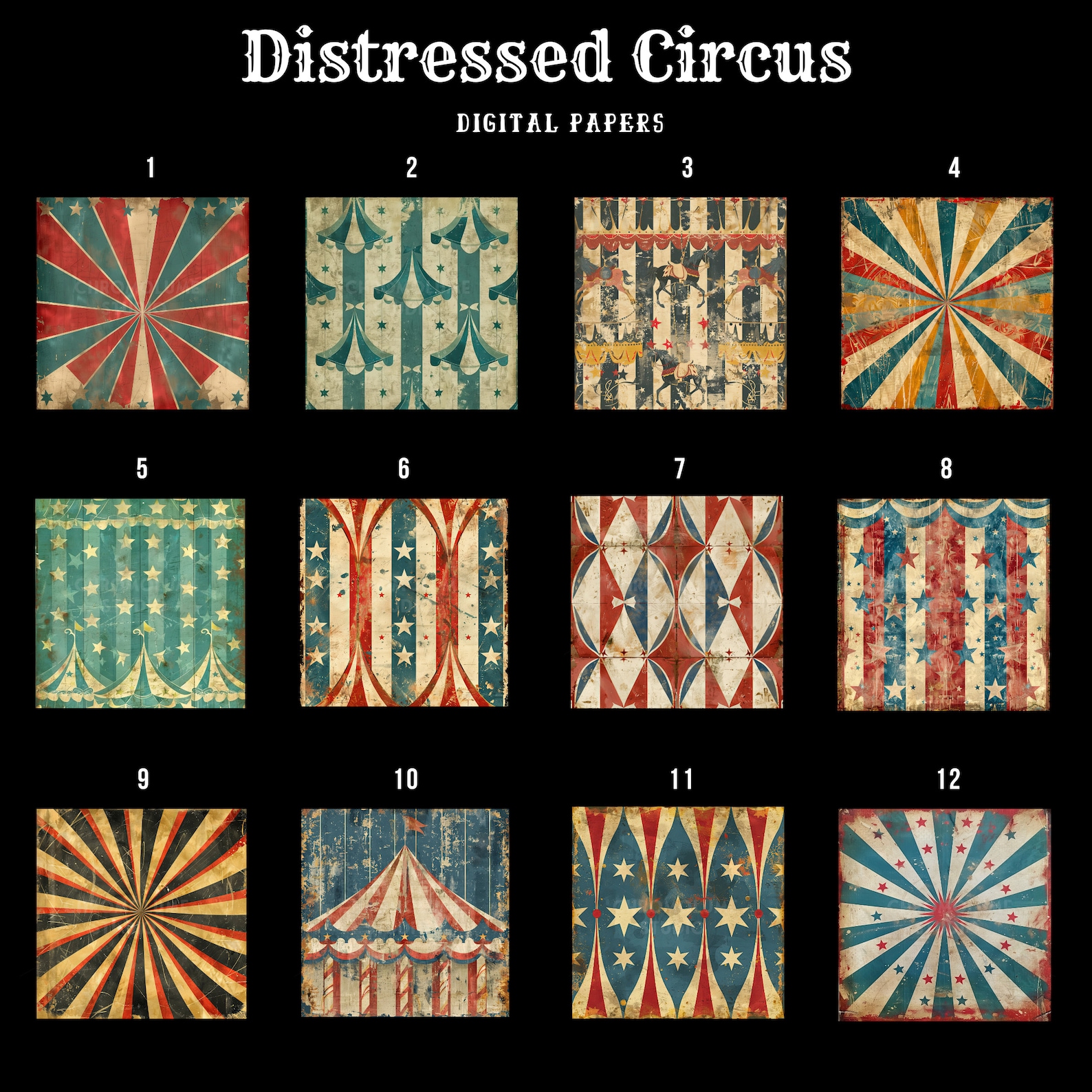 Distressed Vintage Circus Digital Paper Commercial Use High-resolution ...
