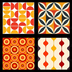 Retro Geometric Digital Paper: Seamless 60s 70s Vintage Patterns ...