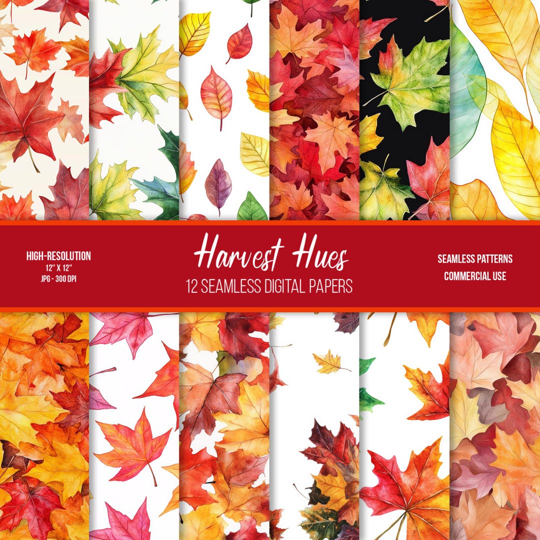 Autumn Leaves Digital Paper: Seamless Fall Harvest Hues (digital ...