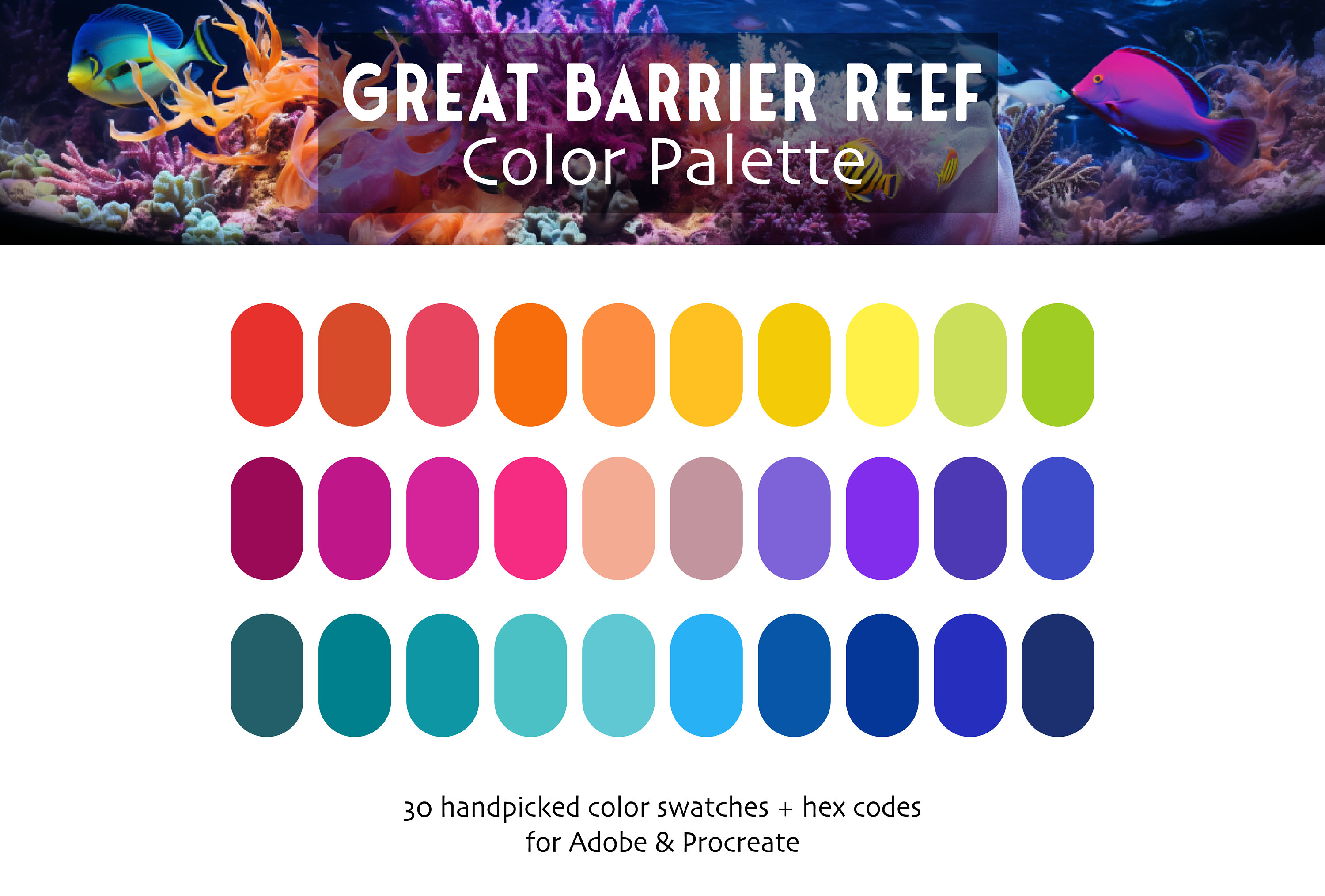 Great Barrier Reef Digital Color Palette: 30 Bright Hues for Procreate ...