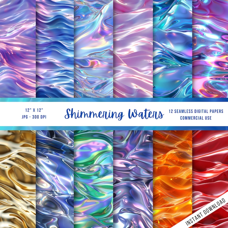 Shimmering Waters Digital Paper: Seamless Pearlescent Patterns (digital ...