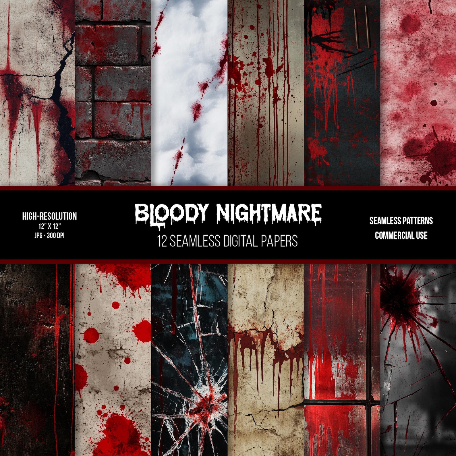 Bloody Nightmare Seamless Digital Paper | Horror Halloween | Commercial ...