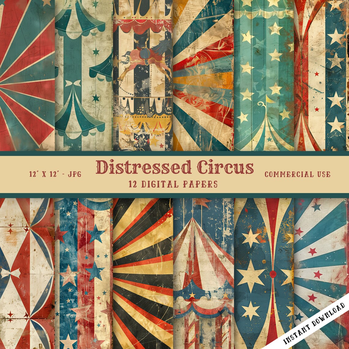 Distressed Vintage Circus Digital Paper | Commercial Use | High ...
