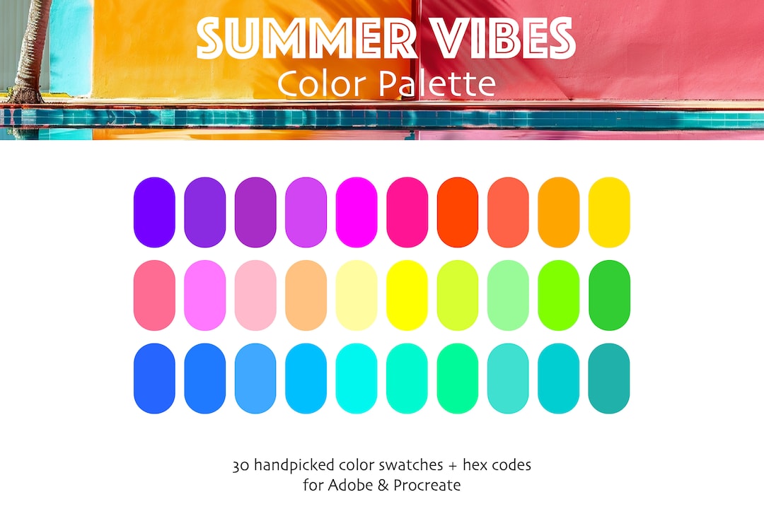 Summer Vibes Digital Color Palette: 30 Vibrant Hues for Procreate ...