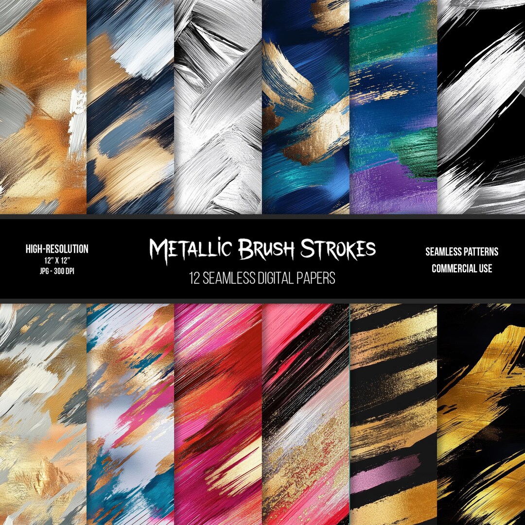 Metallic Brush Strokes Digital Paper: Seamless Shimmering Foil Textures ...