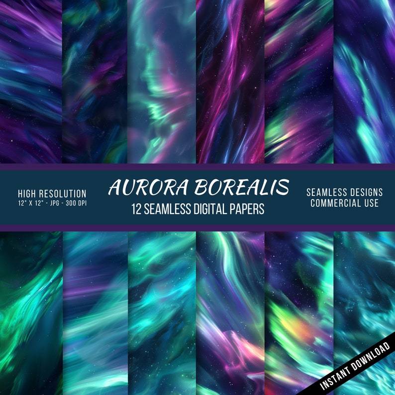 Aurora Borealis Digital Paper: Seamless Night Sky Designs (digital ...