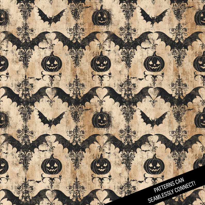 Gothic Halloween Seamless Digital Paper | Commercial Use | JPG | Bats ...