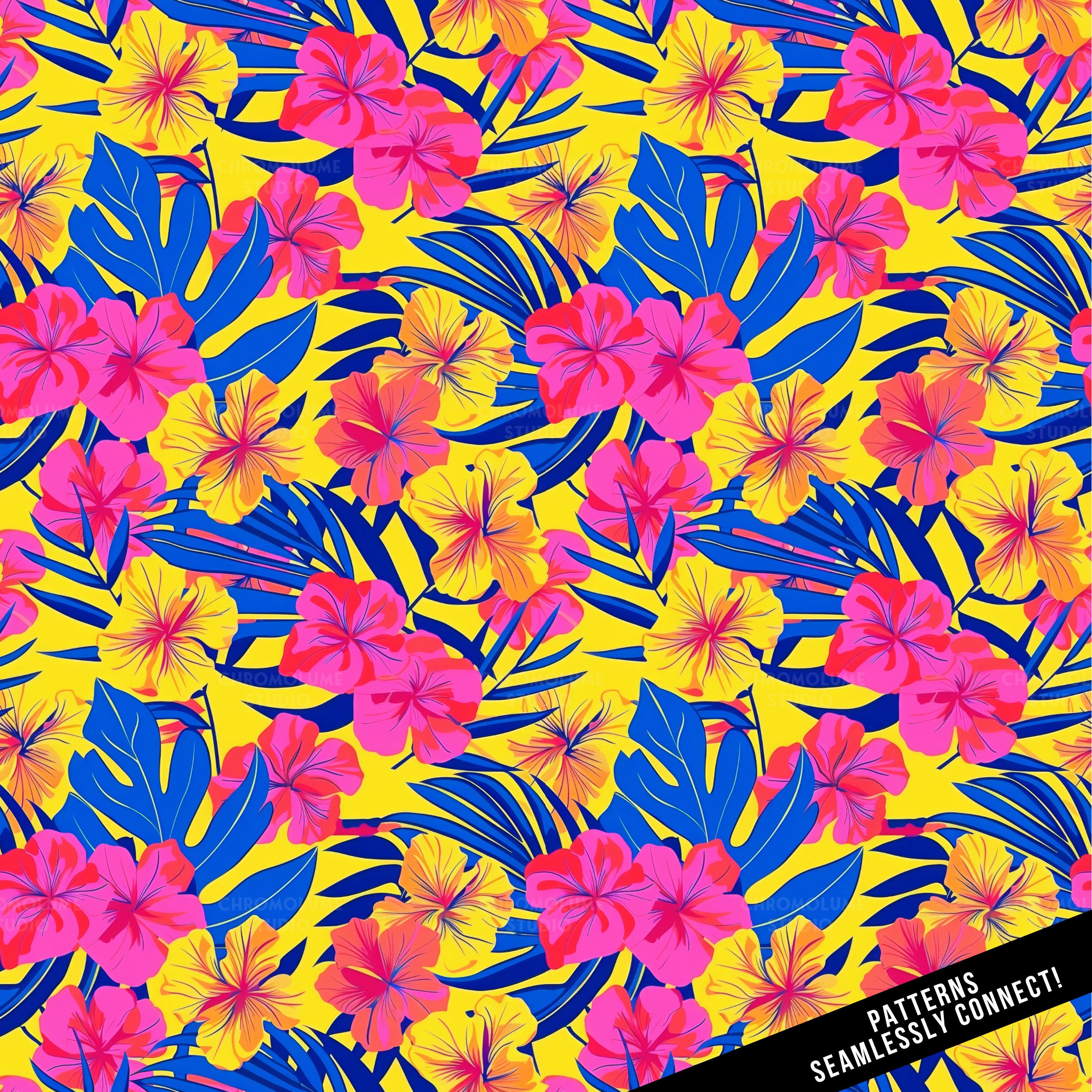 Neon Hawaiian Print Digital Paper: Seamless Tropical Patterns (digital ...