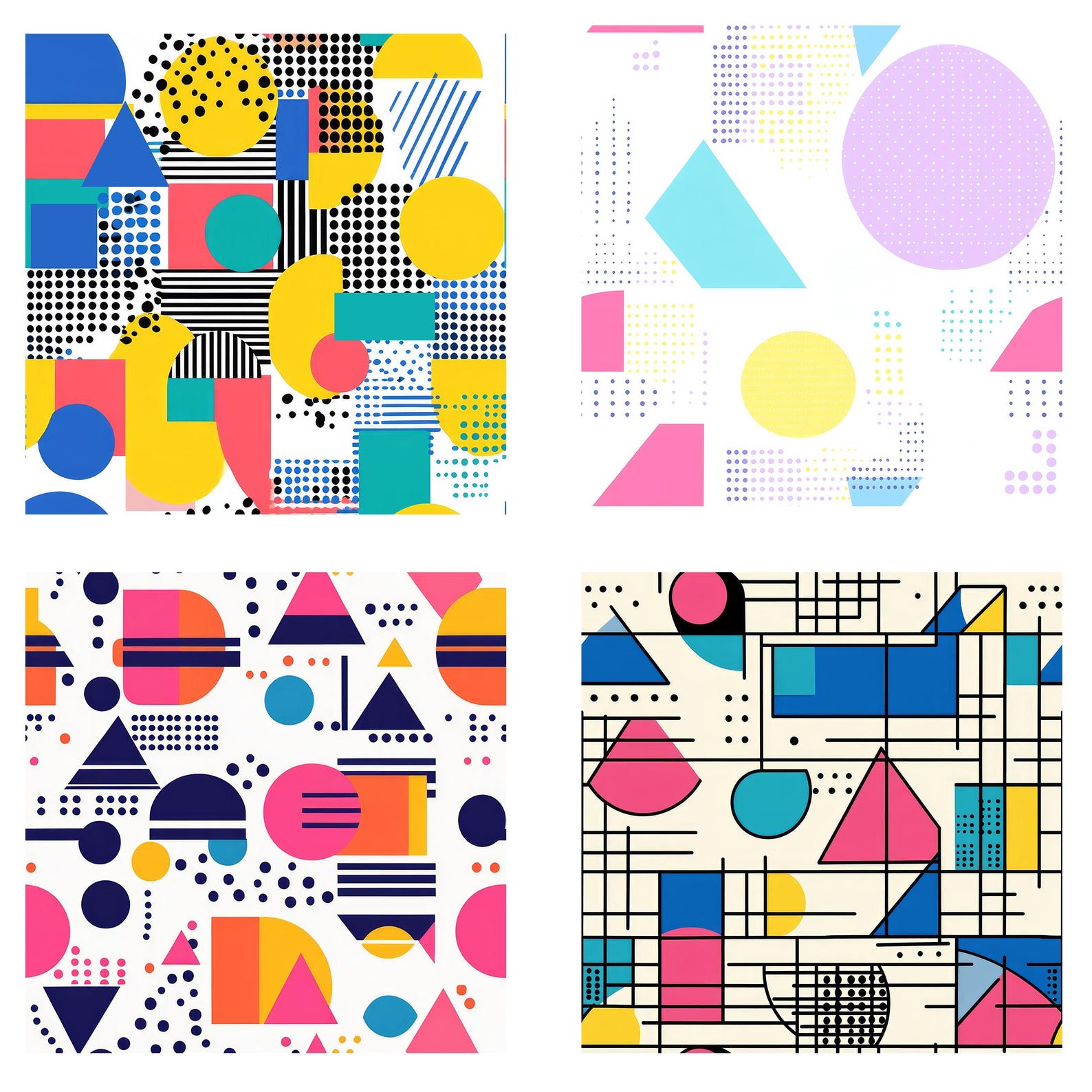 Memphis Style Digital Paper: Seamless 80s 90s Retro Geometric Patterns ...