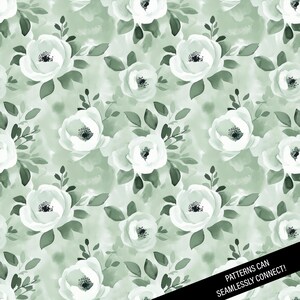 Watercolor Sage Green Floral Digital Paper: 12" JPG (digital Download ...
