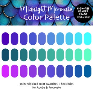 Midnight Mermaid Procreate & Adobe Digital Color Palette | Instant ...